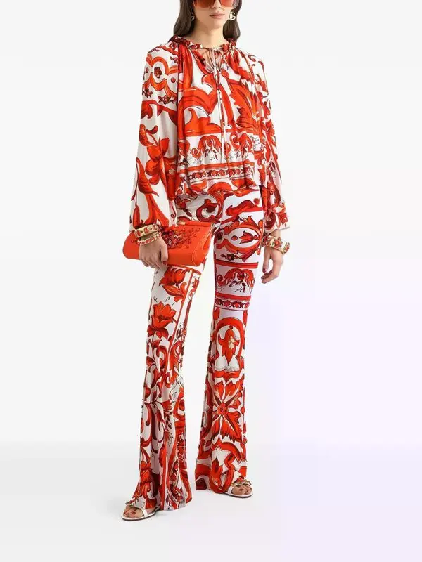 Dolce & Gabbana Orange And Floral Print Long Flared Trousers