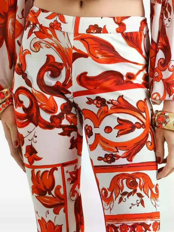 Dolce & Gabbana Orange And Floral Print Long Flared Trousers