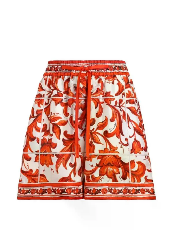 Dolce & Gabbana Majolica-print Twill Shorts - White