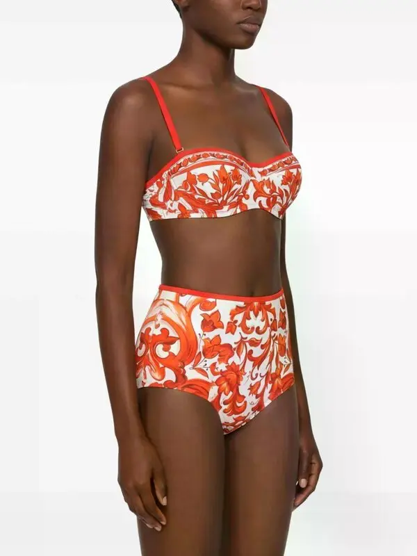 Dolce & Gabbana Majolica-print Padded Balconette Bikini - Orange
