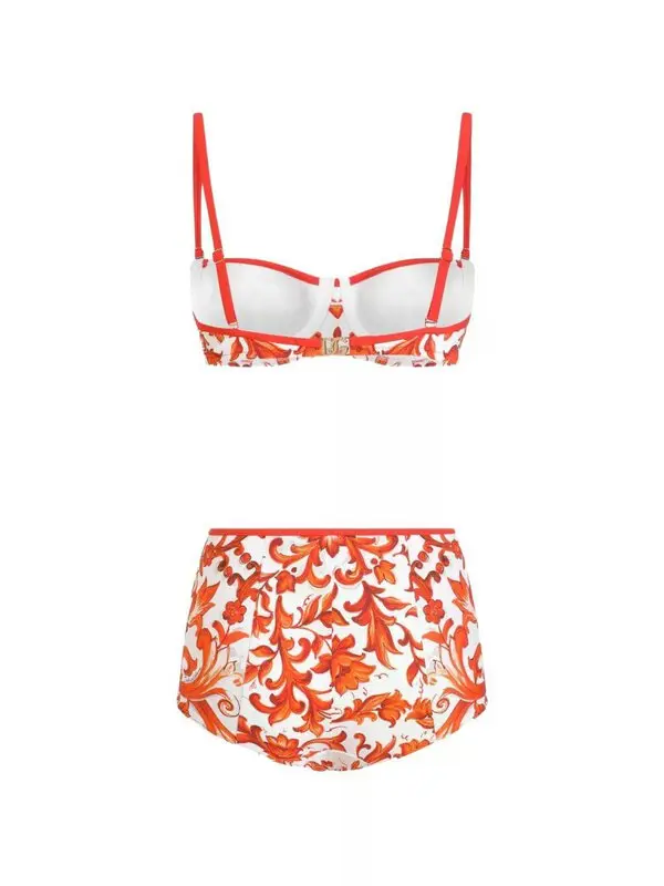 Dolce & Gabbana Majolica-print Padded Balconette Bikini - Orange