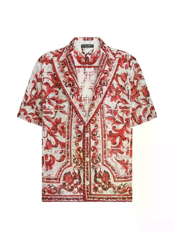 Dolce & Gabbana Vanity Shirt In Majolica-print Broderie Anglaise Lace - Red