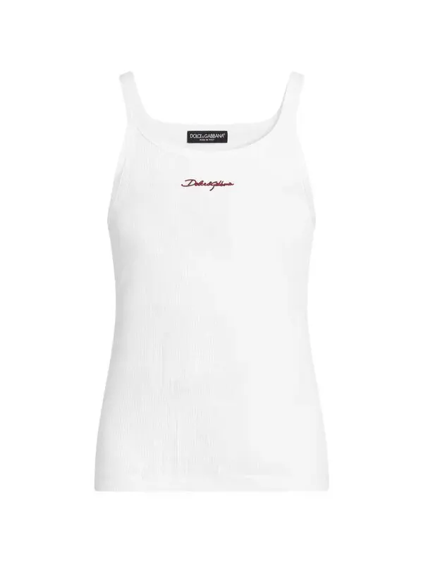 Dolce & Gabbana Cotton Tank Top With Dg Embroidery - White