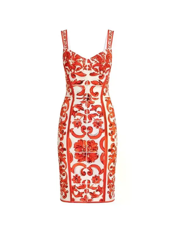 Dolce & Gabbana Majolica-print Charmeuse Short Dress - White