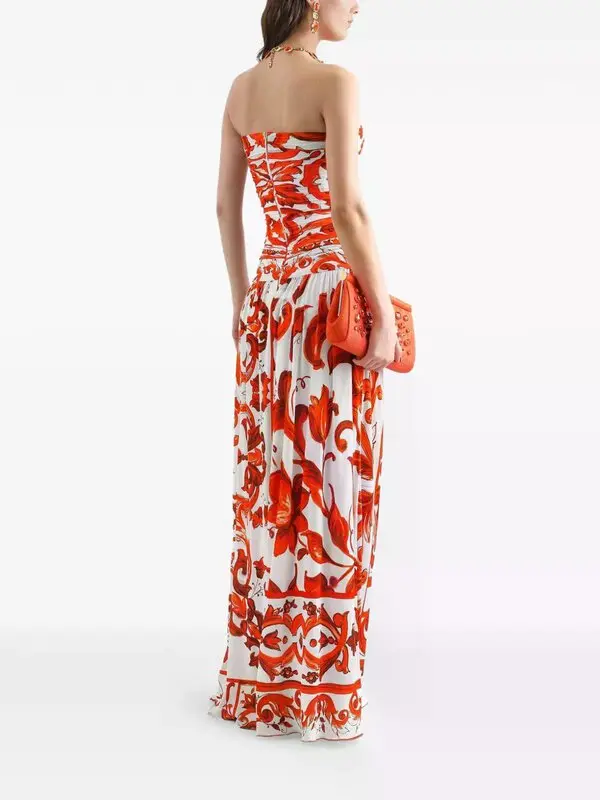 Dolce & Gabbana Majolica Print Organzine Maxi Dress - Orange
