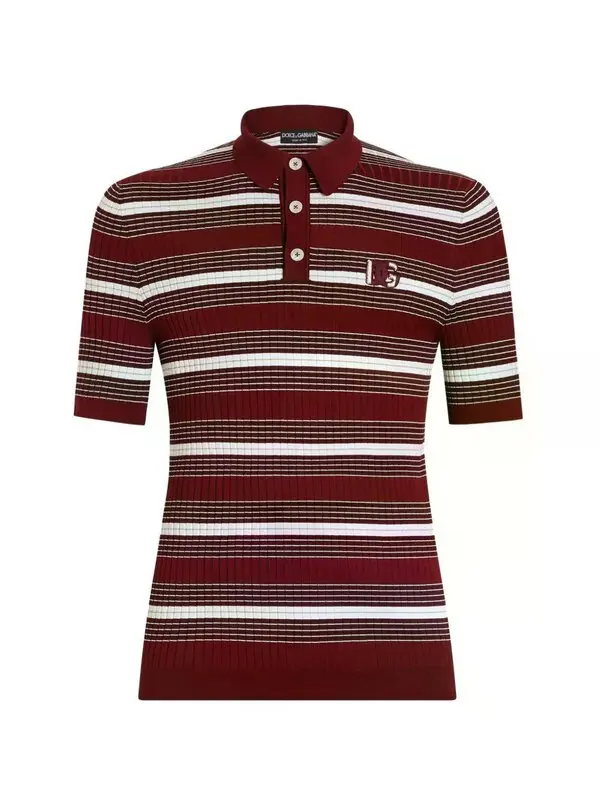 Dolce & Gabbana Polo Shirt In Striped Knit - Red