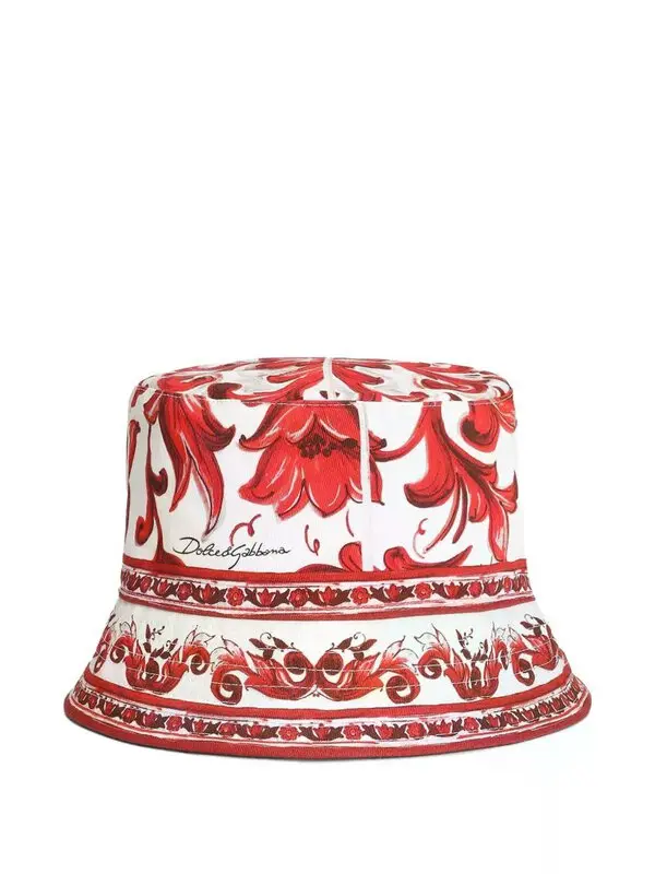 Dolce & Gabbana Majolica-print Drill Bucket Hat - Red