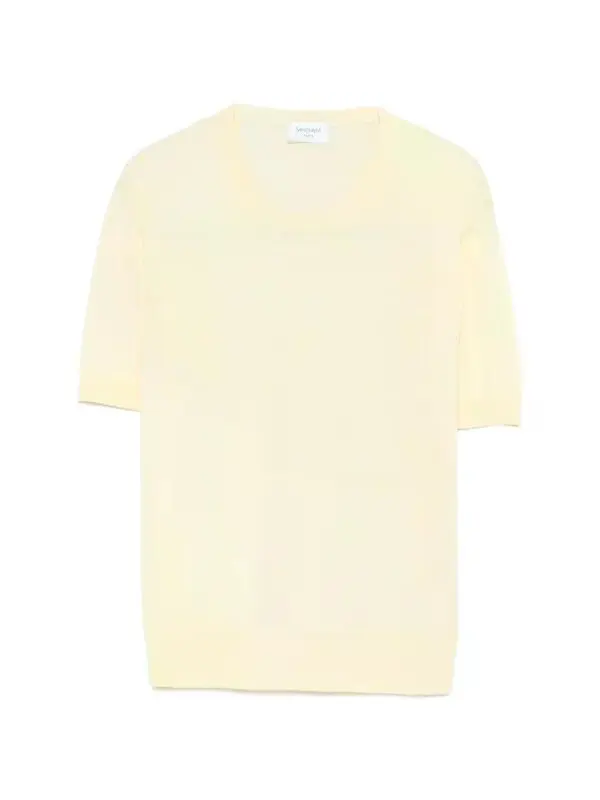 Saint Laurent Pale Fine Knit Short Sleeve Sweater