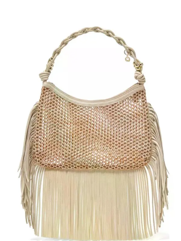 Maje Fringed Open-knit Shoulder Bag - Neutrals
