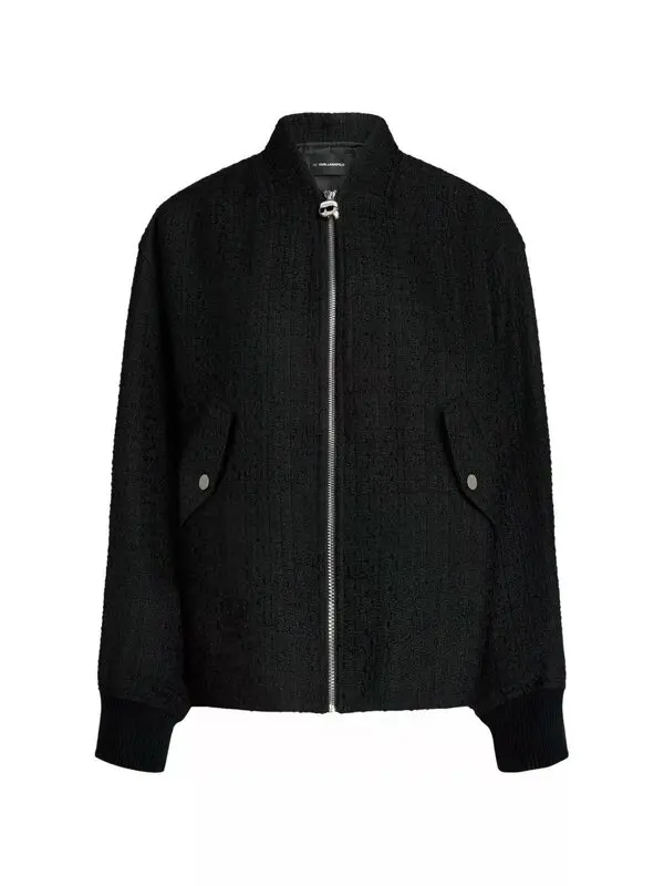 Karl Lagerfeld Ikon Bouclé Bomber Jacket - Black