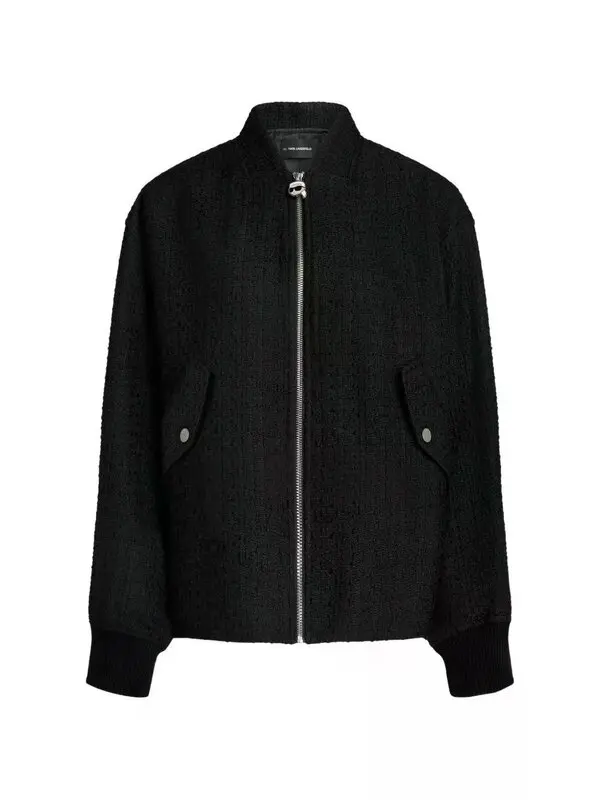 Karl Lagerfeld Ikon Bouclé Bomber Jacket - Black