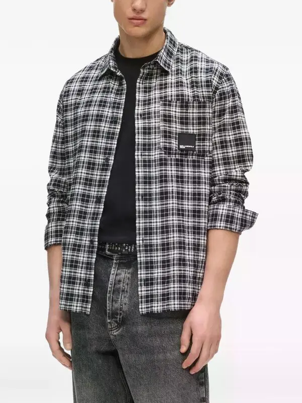Karl Lagerfeld Chest Pocket Checked Shirt - Black