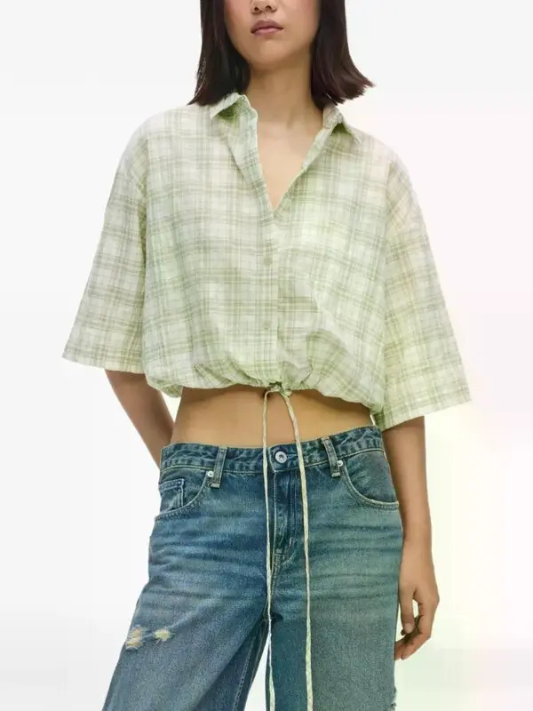 Karl Lagerfeld Cropped Checked Cotton Blouse