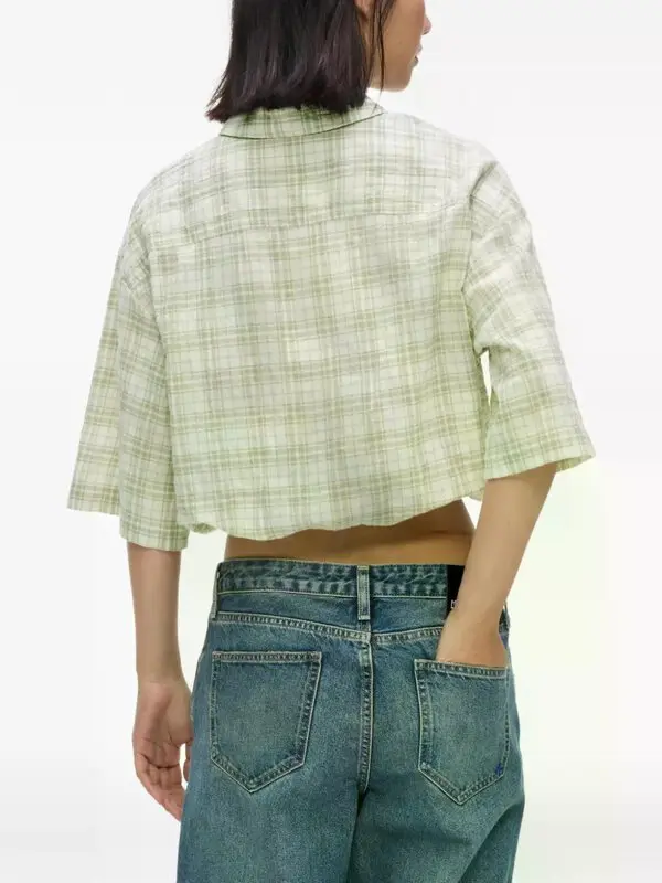 Karl Lagerfeld Cropped Checked Cotton Blouse