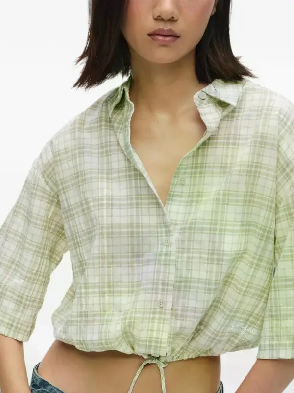 Karl Lagerfeld Cropped Checked Cotton Blouse