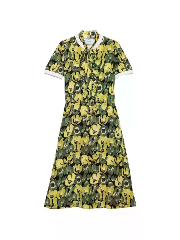 Prada Printed Crepe De Chine Dress - Yellow
