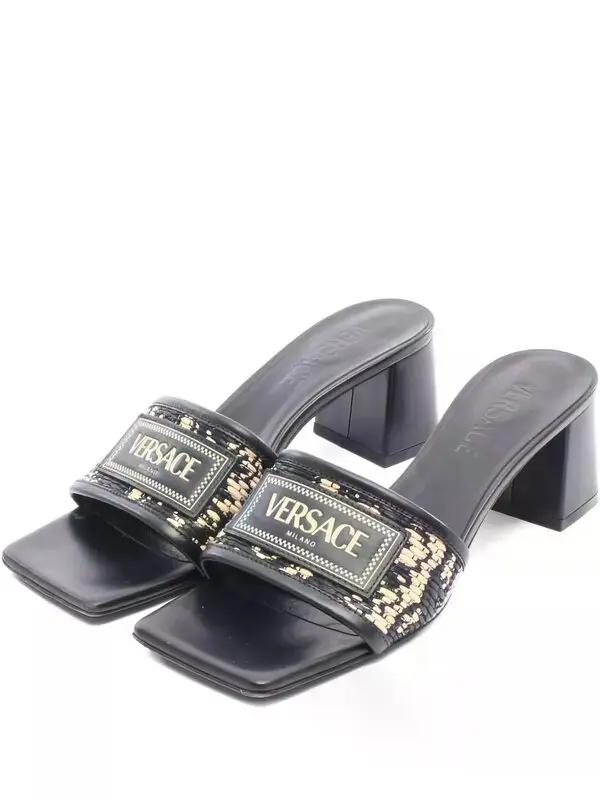 Versace Logo Fabric Sandals - Black