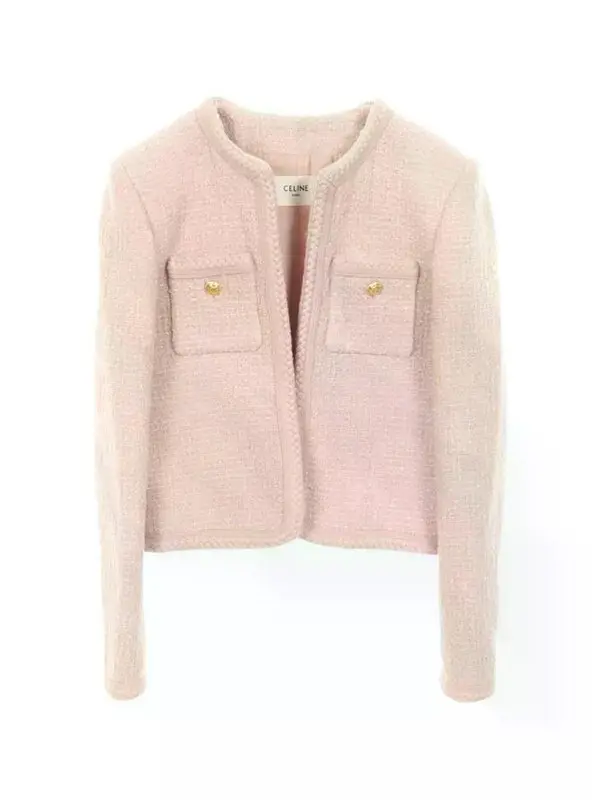 Celine 2010s Collarless Tweed Jacket - Pink