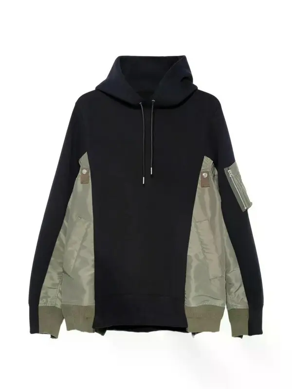 Sacai Panelled Zip-pocket Hoodie - Blue