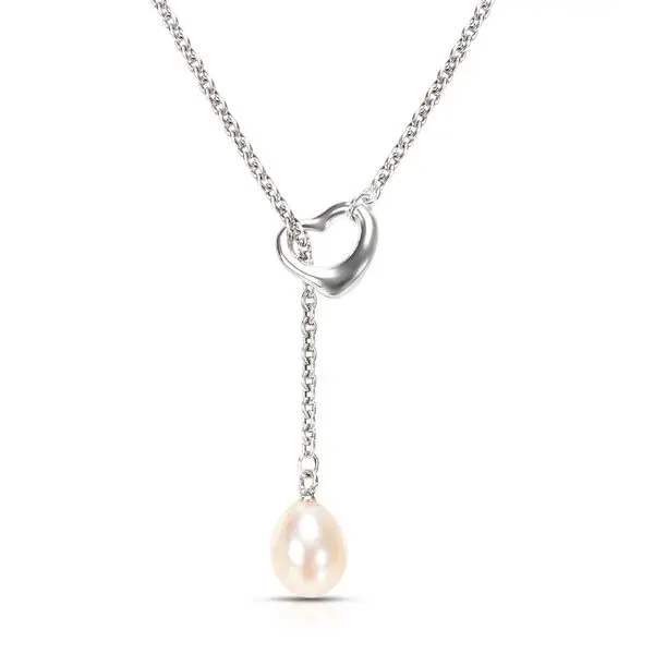 Tiffany & Co. Sterling Silver Pearl Open Heart Lariat Necklace - Sterling_silver