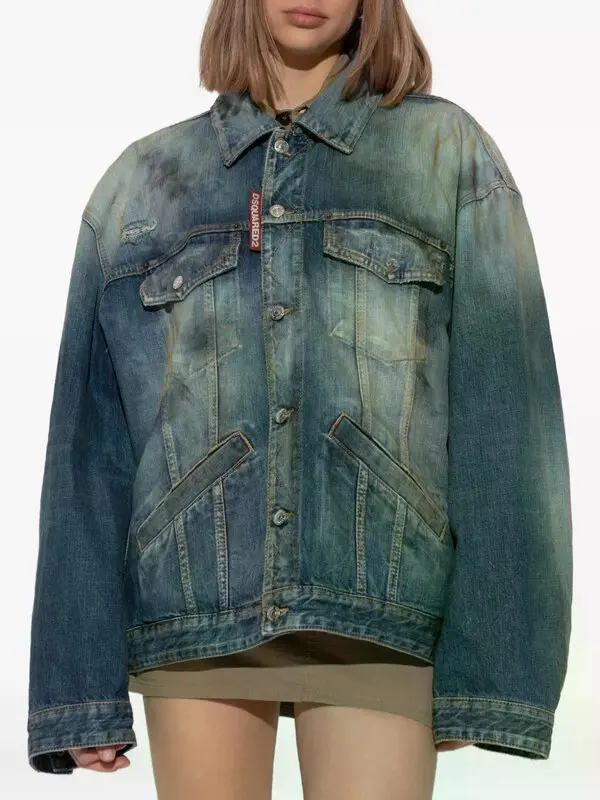 Dsquared2 Distressed Faded Denim Jacket