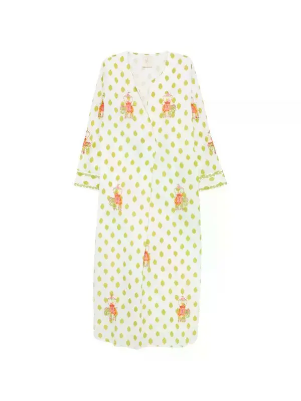 Nimo With Love Elephant-embroidery Ikat-print Midi Dress