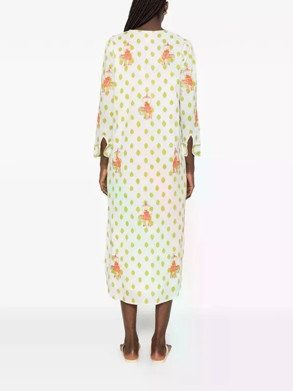 Nimo With Love Elephant-embroidery Ikat-print Midi Dress
