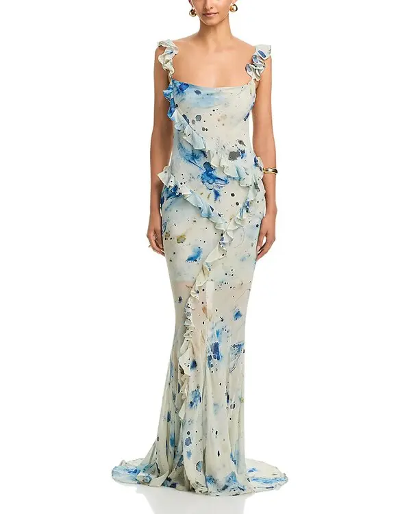 Paris Georgia Silk Ruffled Maxi Dress