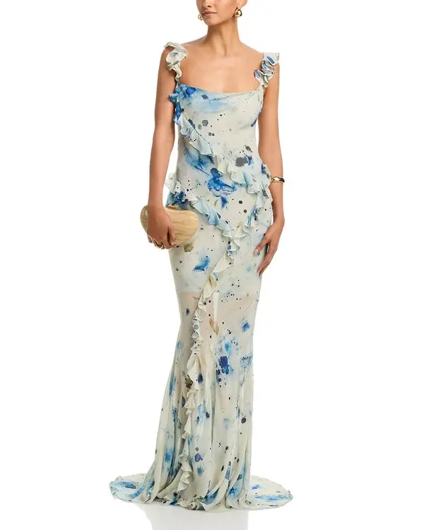 Paris Georgia Silk Ruffled Maxi Dress