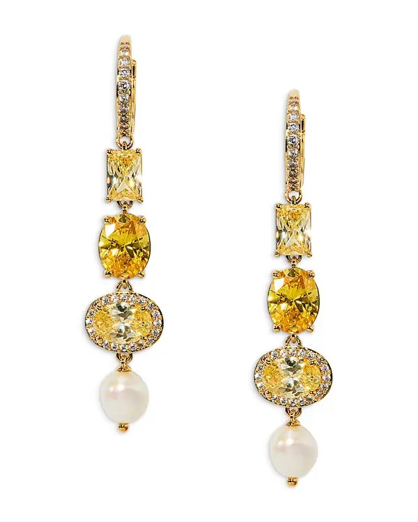 Nadri Cubic Zirconia And Imitation Pearl Drop Earrings - Gold