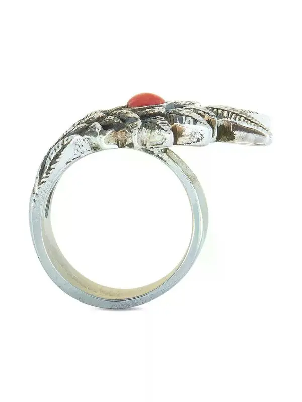 KING BABY STUDIO Sterling Raven Feather Ring With Coral