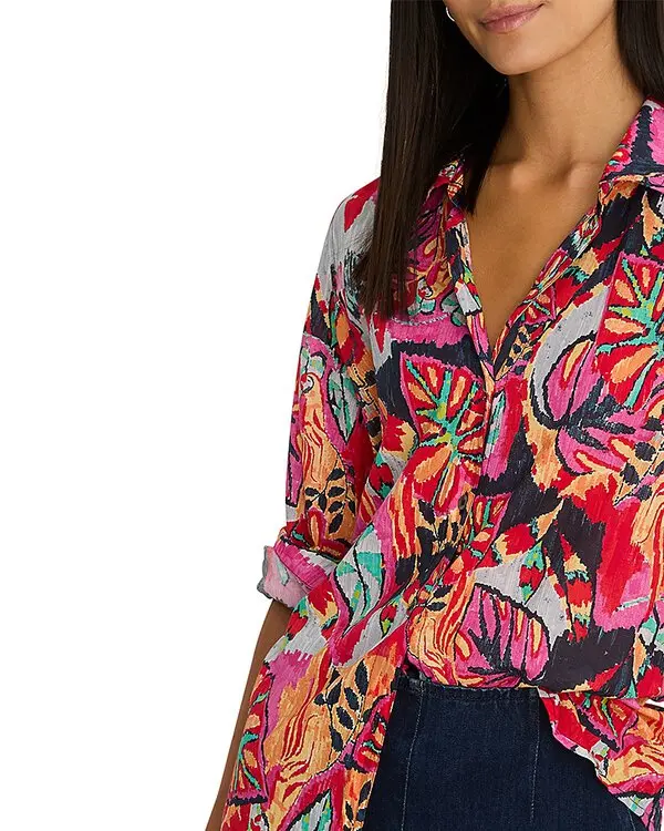 NIC+ZOE Kauai Garden Crinkle Shirt - Red Multi