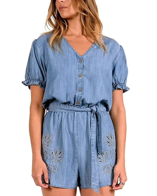 Elan Puff Sleeve Romper - Blue