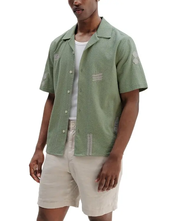 WAX LONDON Wax Londo Didcot Abstract Seersucker Shirt - Sage/ecru