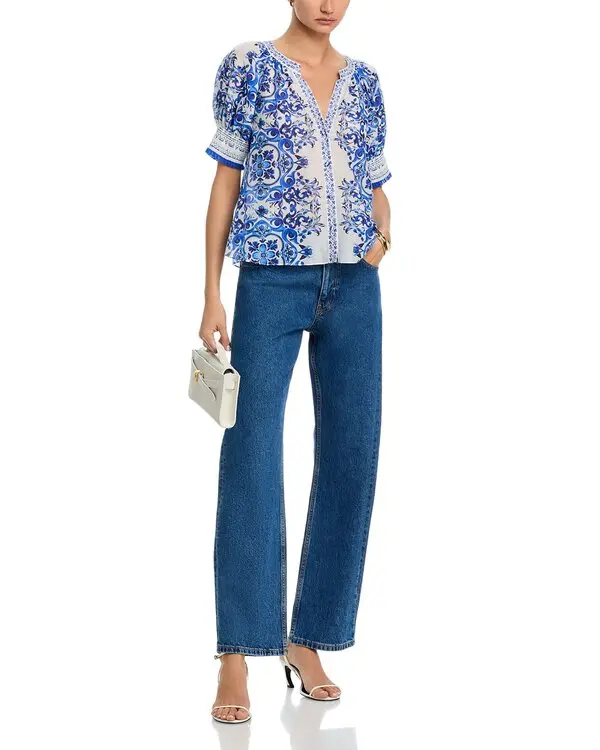 Alice + Olivia Thalia Puff Sleeve Button Front Top