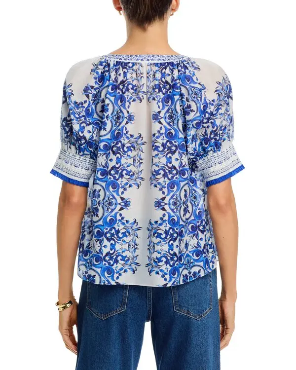 Alice + Olivia Thalia Puff Sleeve Button Front Top