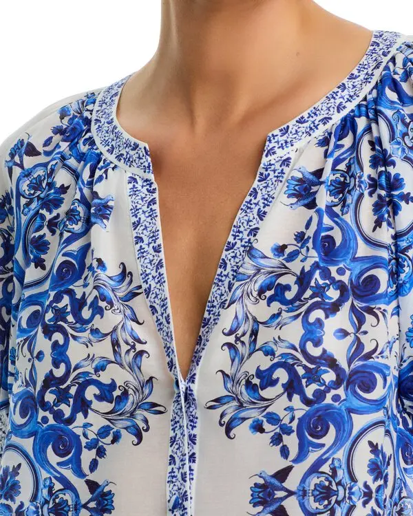 Alice + Olivia Thalia Puff Sleeve Button Front Top