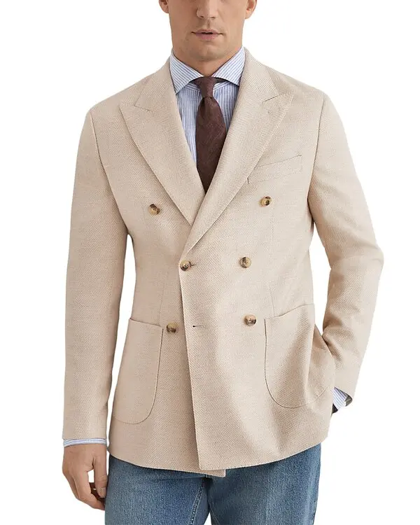 REISS Manci Double Breasted Herringbone Blazer