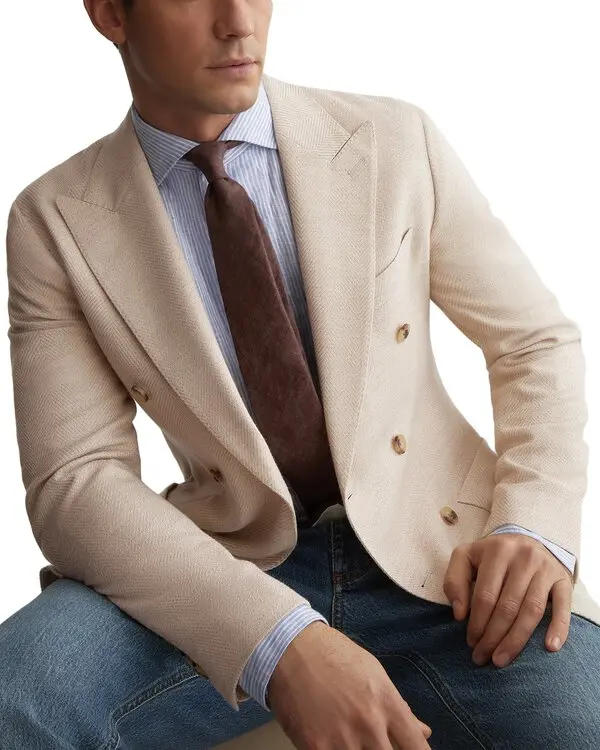 REISS Manci Double Breasted Herringbone Blazer