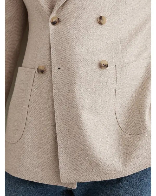 REISS Manci Double Breasted Herringbone Blazer