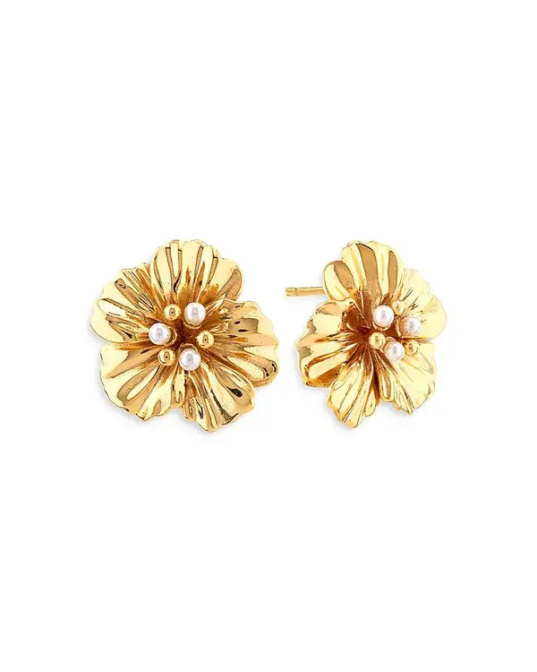 CAPUCINE DE WULF Meadow Nasturtium Imitation Pearl Flower Stud Earrings - Pearl White