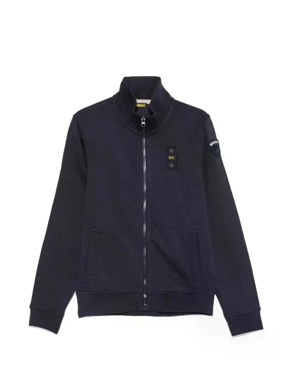 BLAUER. Zip-up Sweater With Logo Patch - Blue