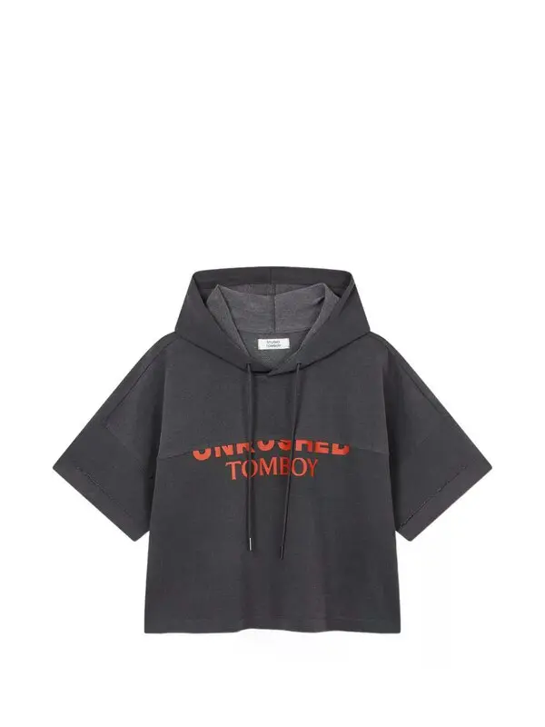 STUDIO TOMBOY Short Sleeve Hoodie With Logo Print - Black