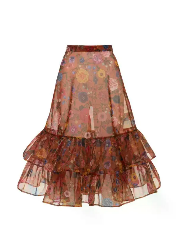 La DoubleJ Charlotte Organza Midi Skirt - Orange