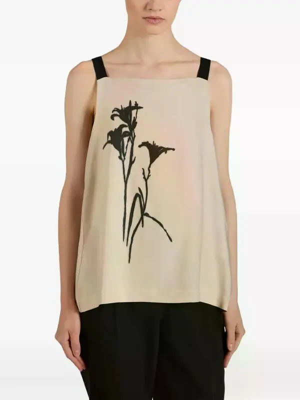 SLOWEAR Floral-print Square-neck Sleeveless Top