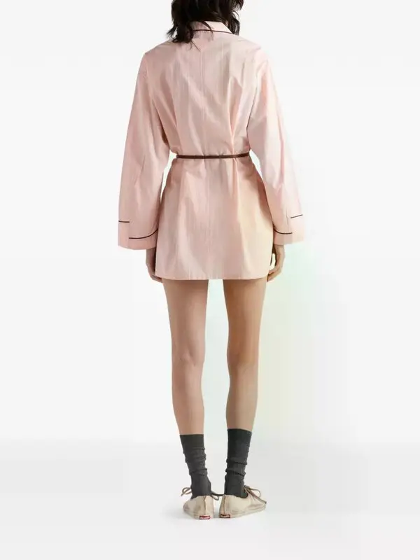 Prada Cotton Shirt Dress With Contrasting Piping And Leather Belt