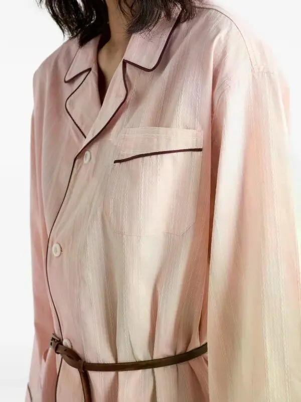 Prada Cotton Shirt Dress With Contrasting Piping And Leather Belt