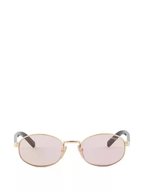 Prada Metal Oval Sunglasses With Engraved Logo - Gold
