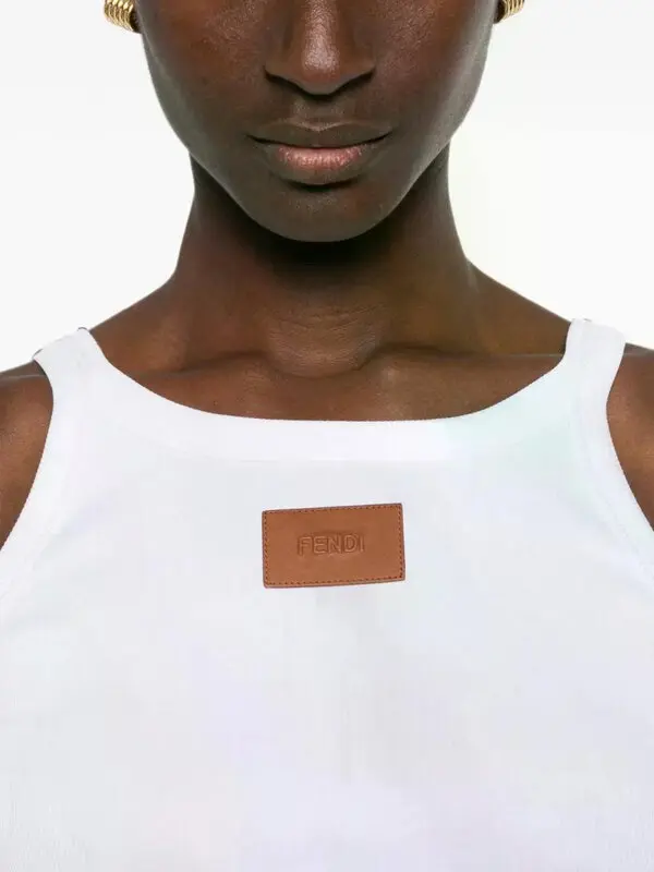 Fendi Logo Embroidered Ribbed Tank Top