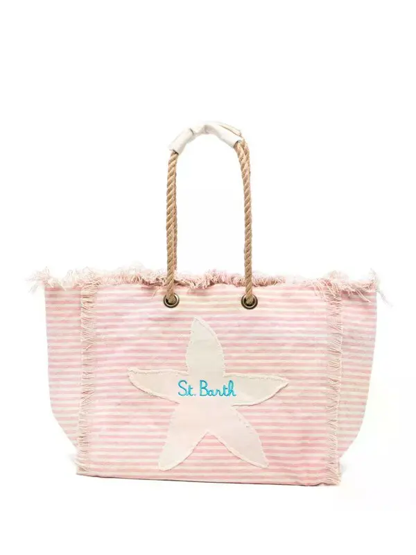 MC2 SAINT BARTH Striped Frayed Beach Bag - Pink